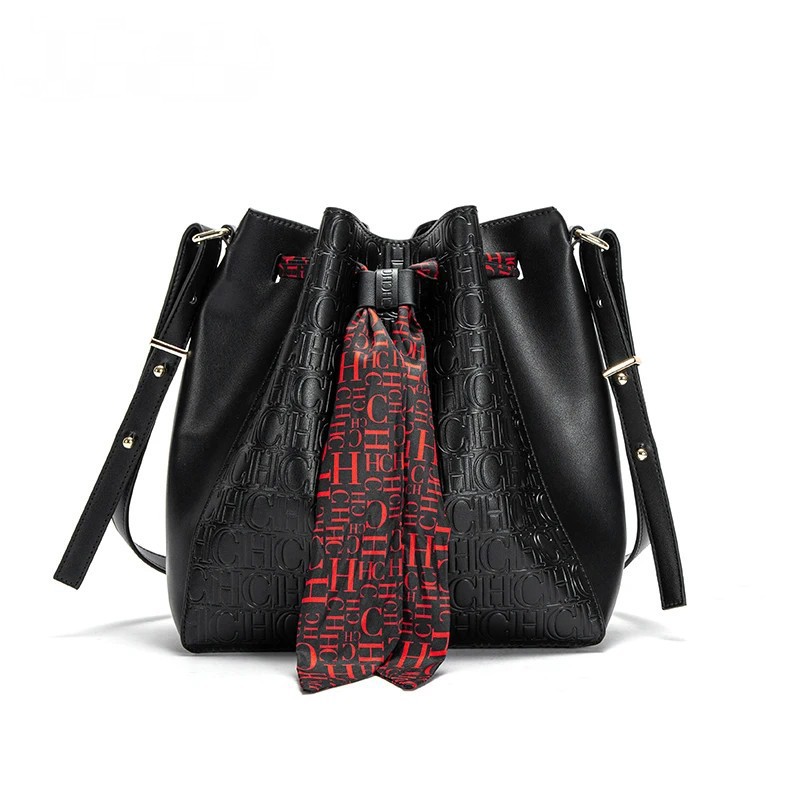 CHCH women's daily solid color bag exquisite silk scarf drawstring ...